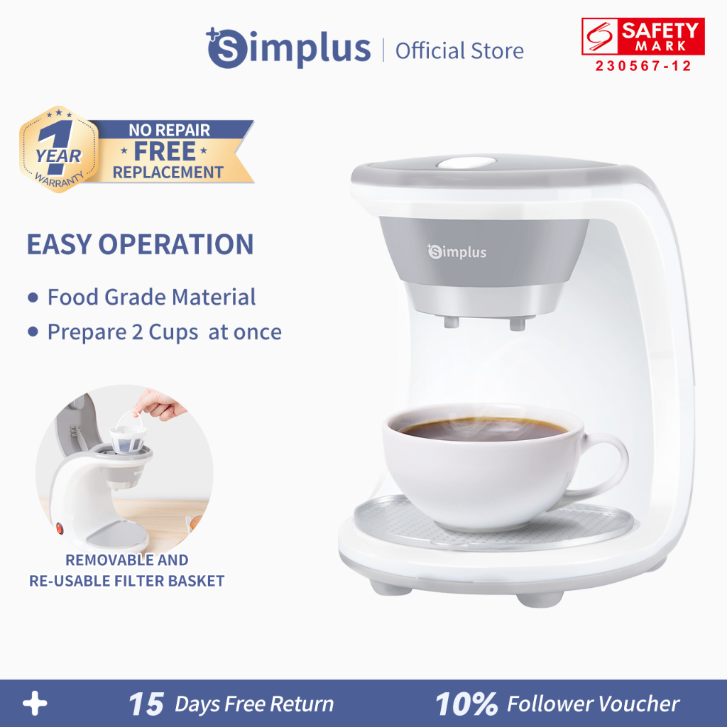 Simplus 0.3L เครื่องชงกาแฟแบบหยดเครื่องชงกาแฟ 2 ถ้วย 60S Operate ถาดถอดกรองได้ KFJH006 | Shopee ...
