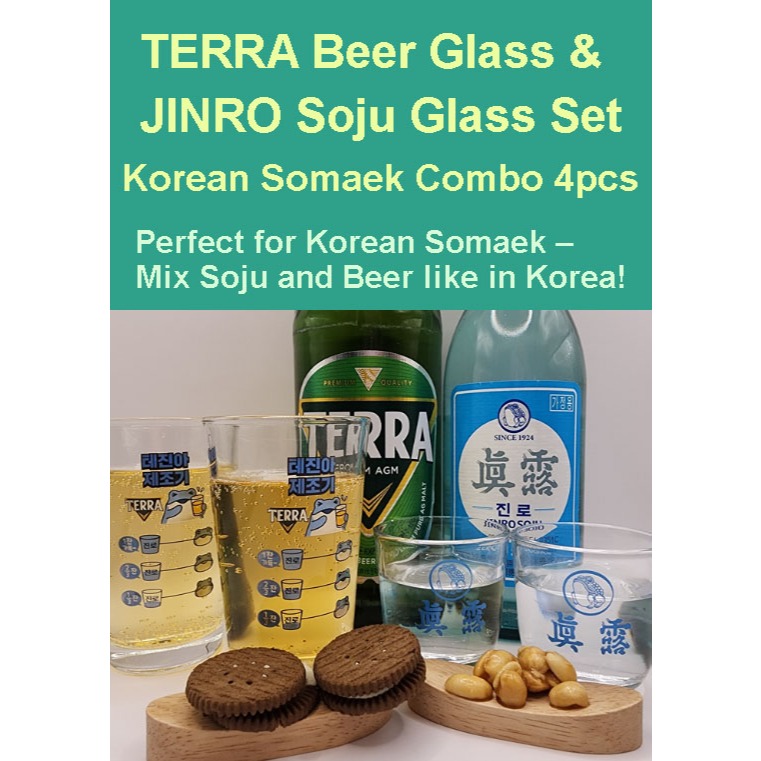 TERRA Beer Glass & JINRO Soju Glass Set – ชุด Somaek เกาหลี 4 ชิ้น ...