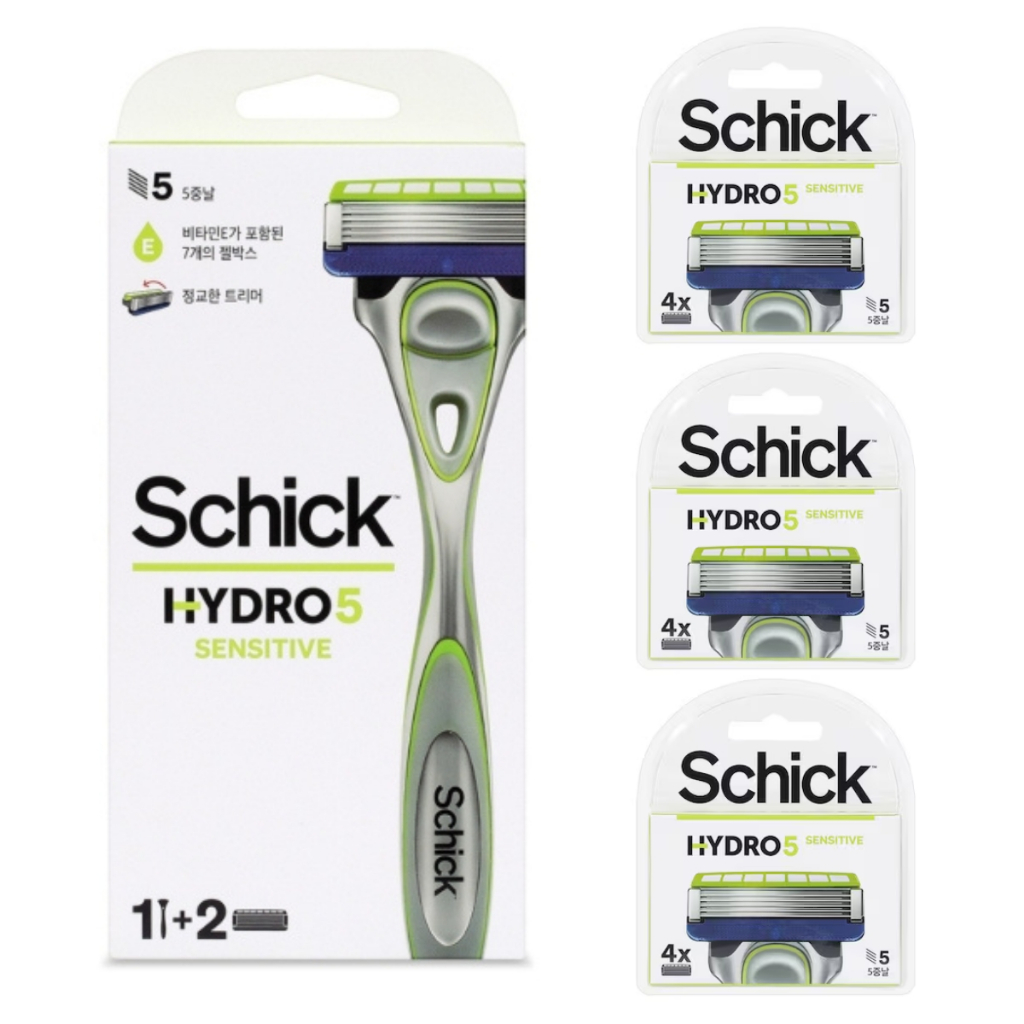 Schick Hydro 5 Sensitive Razor, ใบมีดความแม่นยํา 5 ชั้น, เจลไฮโดรเจลให้ความชุ่มชื้น, ที่กันจอน ...