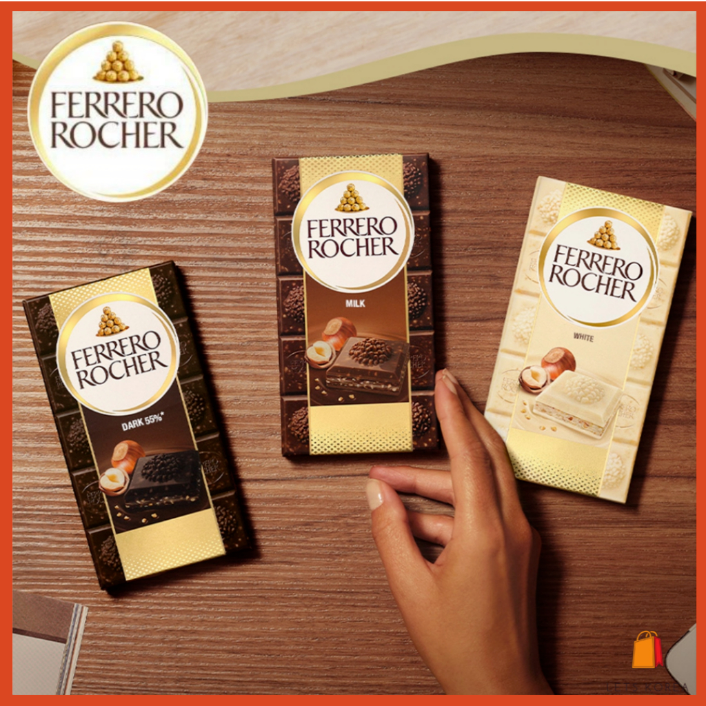Ferrero Rocher Chocolate Bar 90g – Milk / Dark 55% / White - Premium ...