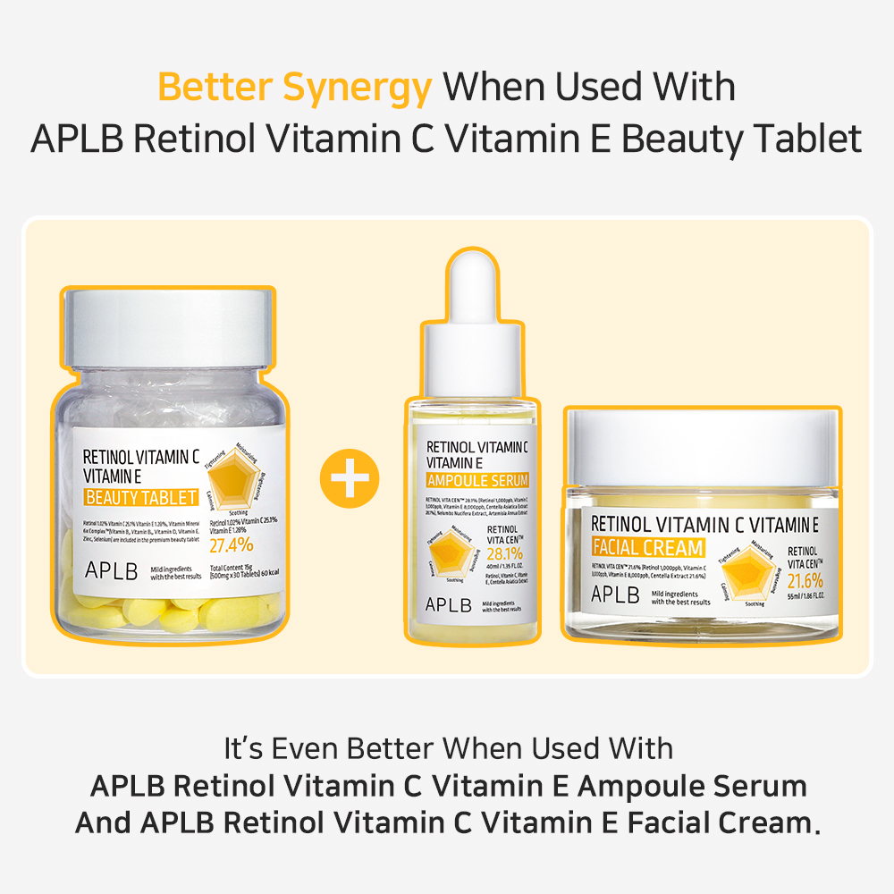 Aplb RETINOL VITAMIN C VITAMIN E BEAUTY TABLET 500มก. (ขวดละ 30 เม็ด ...