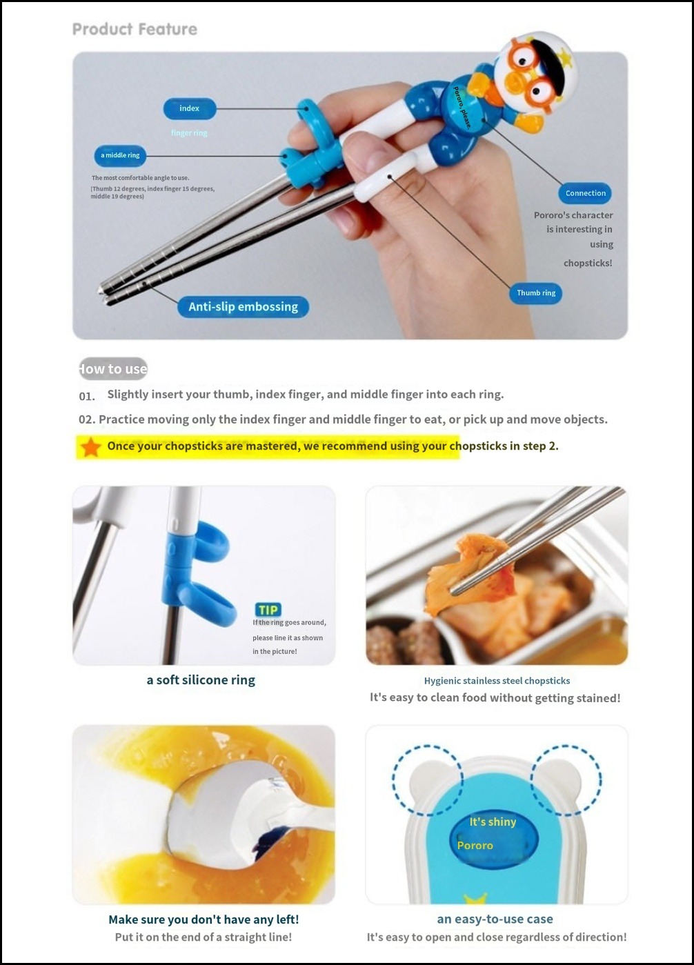 [Edison]Stainless Chopsticks Easy Spoon&Case Set Police Pororo ...