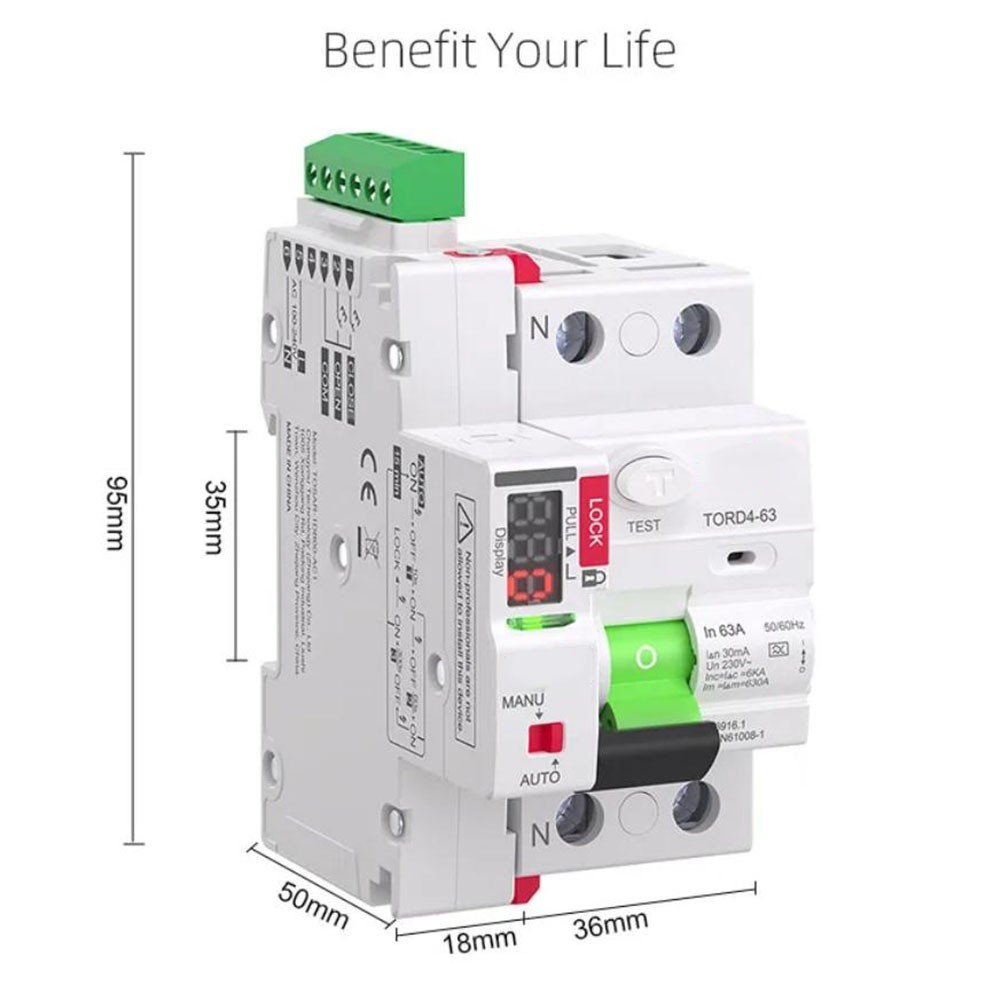 2P Type-A RCD RCCB LED Auto Recloser Modular 30mA AC230V เบรกเกอร์รั่ว ...