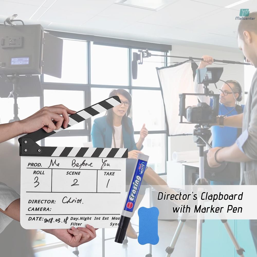 Professional อะคริลิค Clapboard แห้งลบ TV ภาพยนตร์ Director ตัด Action ฉาก Clapper Board Slate ...