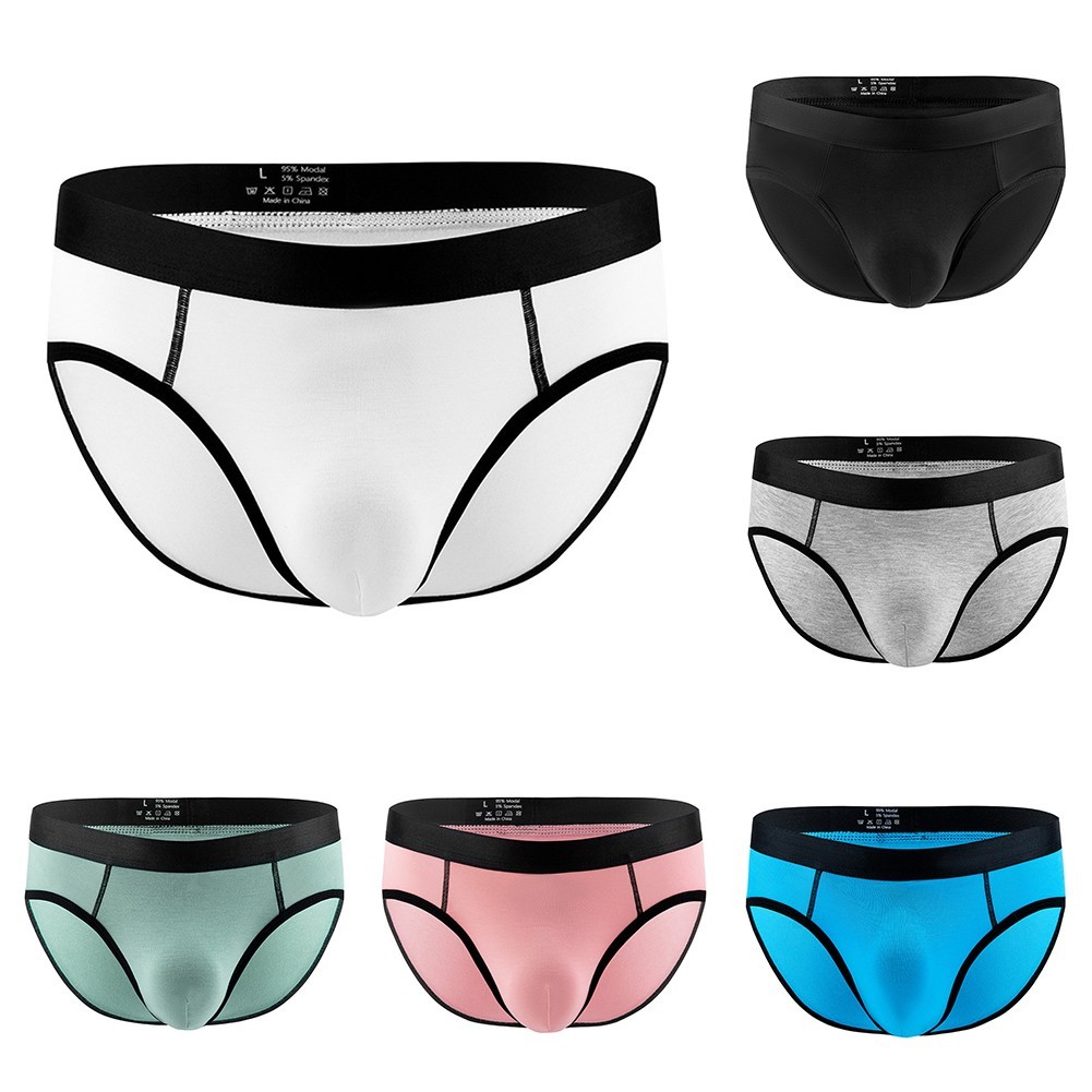 [สต็อก] Mens Sexy Modal Breathable Briefs Low Rise ชุดชั้นใน Bulge ...