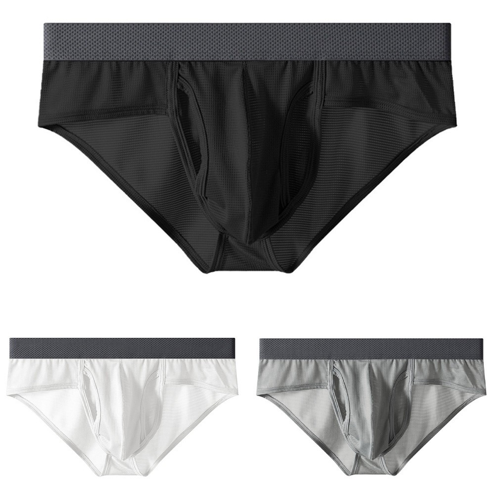 ใหม่ 12 Mens Open Front Pouch Briefs Ice Silk Low เอวแยกชุดชั้นในระบาย ...