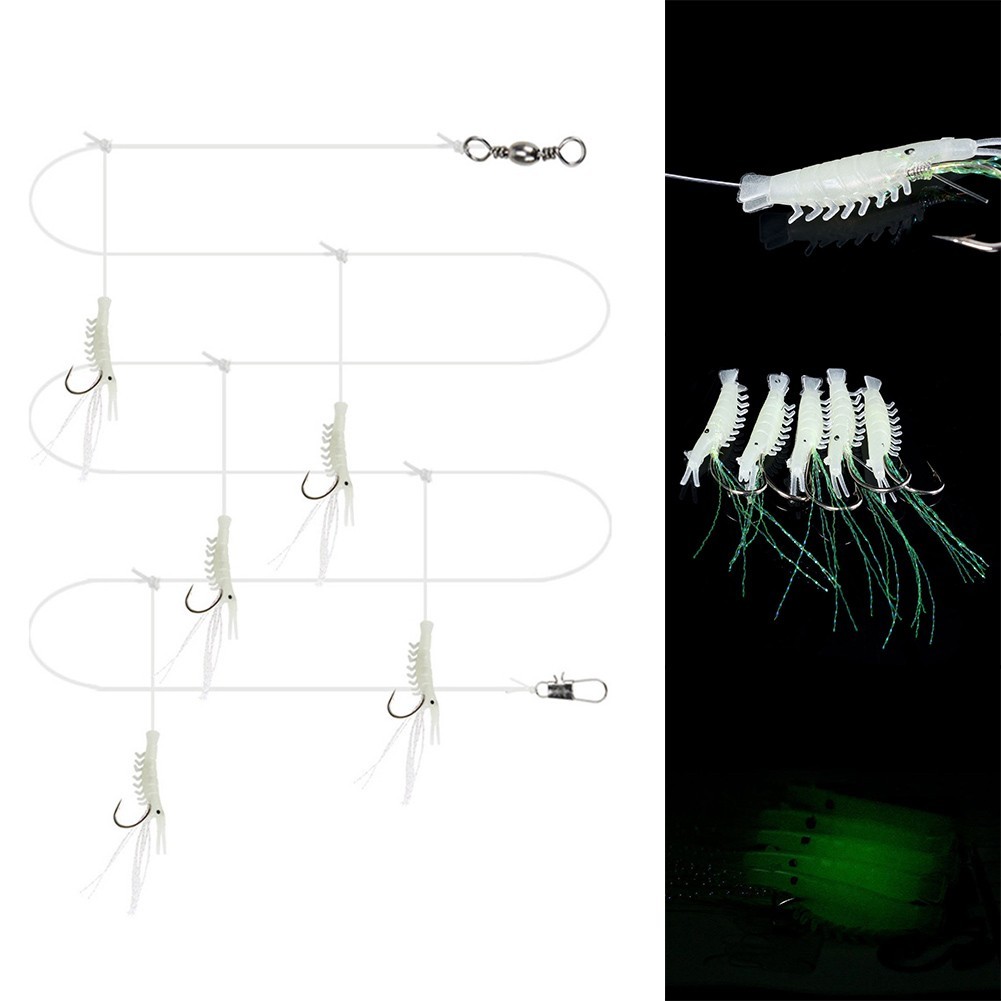 [สต็ock] 5 ชิ้น เหยื่อตกปลา Soft Rigs กุ้ง Luminous Jigs และ skewer ...