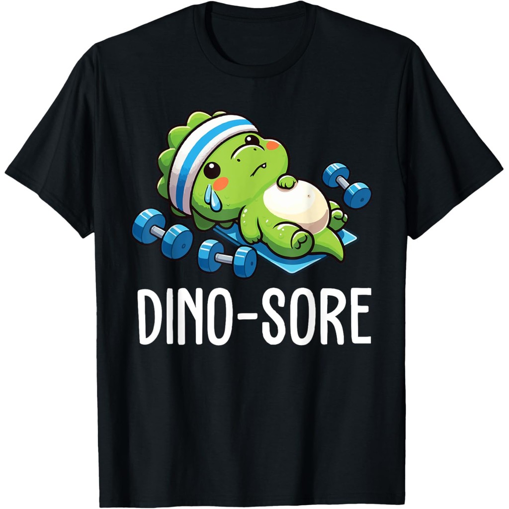 เสื้อยืดผ้าฝ้ายผู้ชาย Funny Gym ออกกําลังกายไดโนเสาร์ยกน้ําหนัก Gym ...