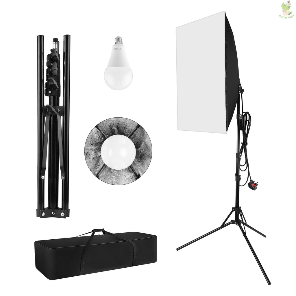 Andoer Professional Studio การถ่ายภาพ Softbox ชุดไฟ 1 28 x 20 นิ้ว Softbox + 1 หลอดไฟ 23W + ขา ...