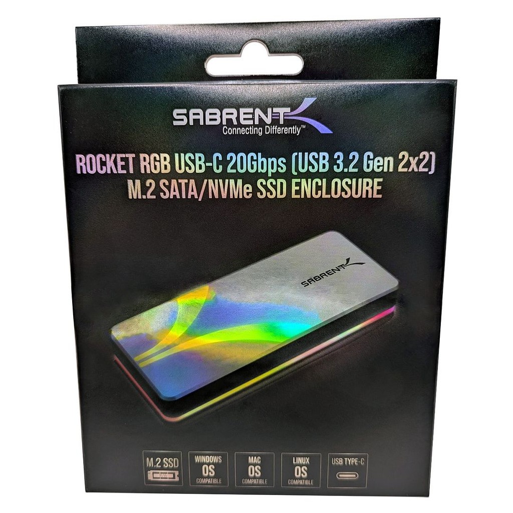 Sabrent Rocket RGB USB-C M.2 SATA/NVMe SSD Enclosure (EC-RGBG) - USB 3. ...