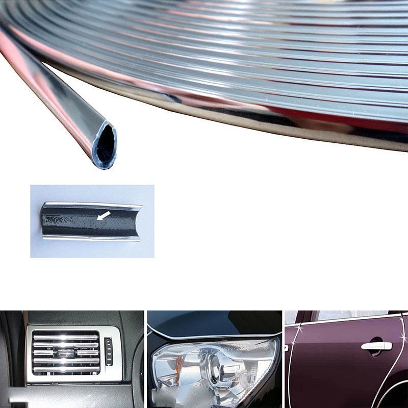 พร้อมสต็อก 6M Chrome Moulding Trim Strip ประตูรถสําหรับ Edge Scratch ...