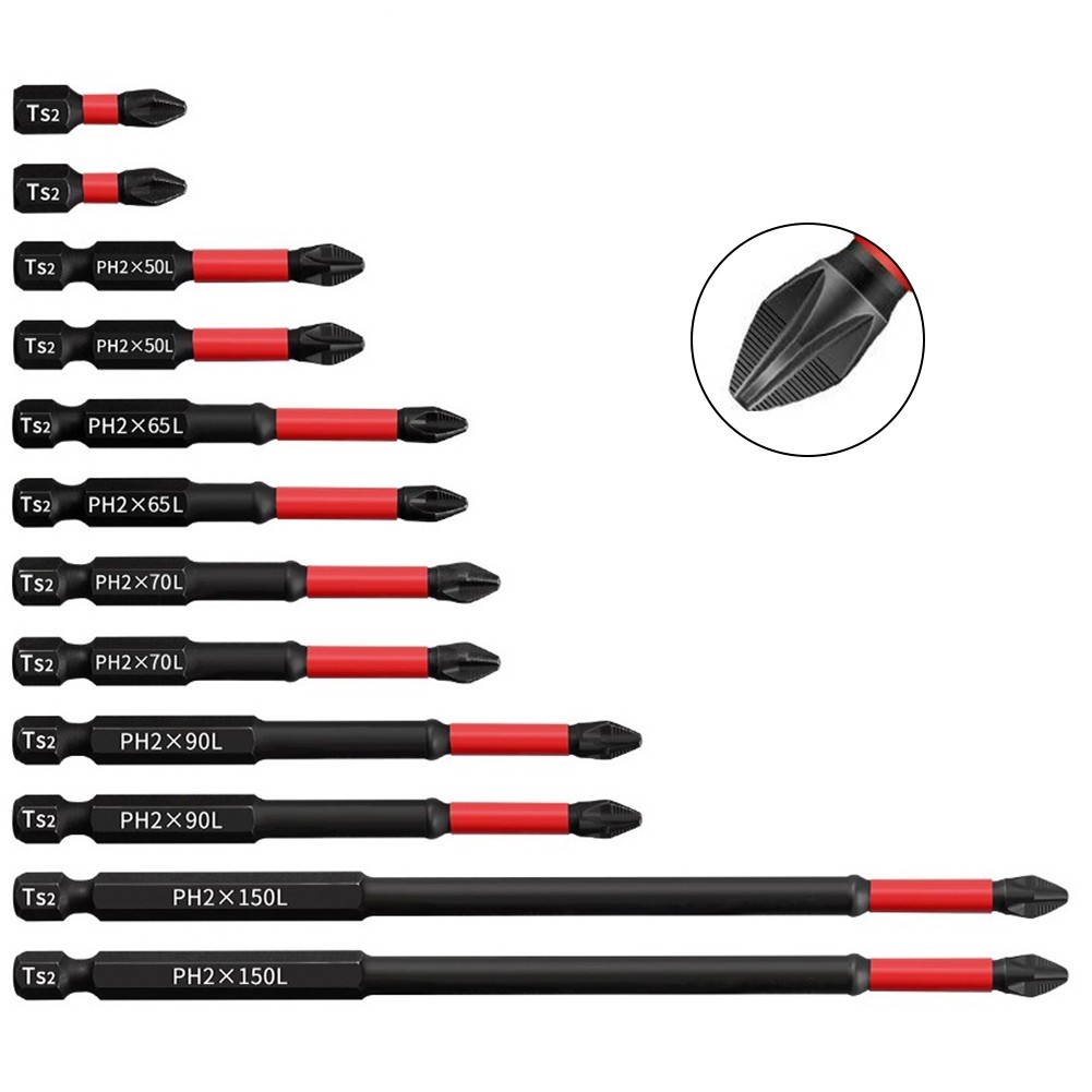 POKT12pcs Anti-Slip ไขควง Bits ความแข็งสูง 25-150mm PH2 ชุดหัวสกรู | Shopee Thailand