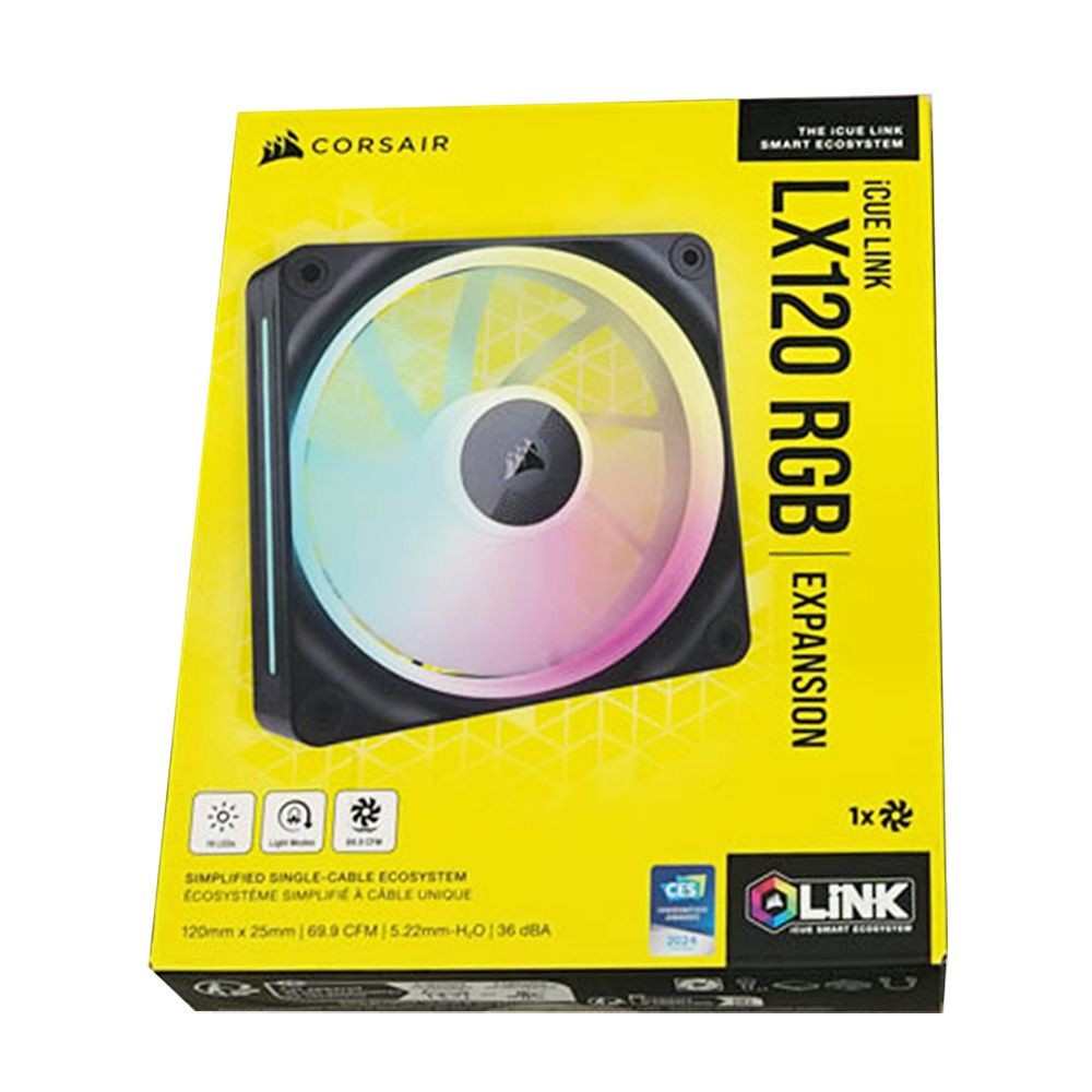 Corsair iCUE LINK LX120 RGB 120mm PWM Single Fan Expansion (Black), CO ...