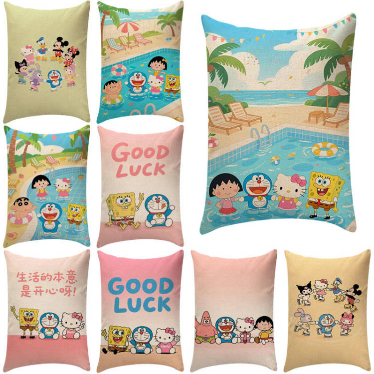 50x30 ซม./74x48 ซม.น่ารักการ์ตูนตัวอักษรด้านเดียวพิมพ์ผ้าลินินโยนหมอนฝา ...