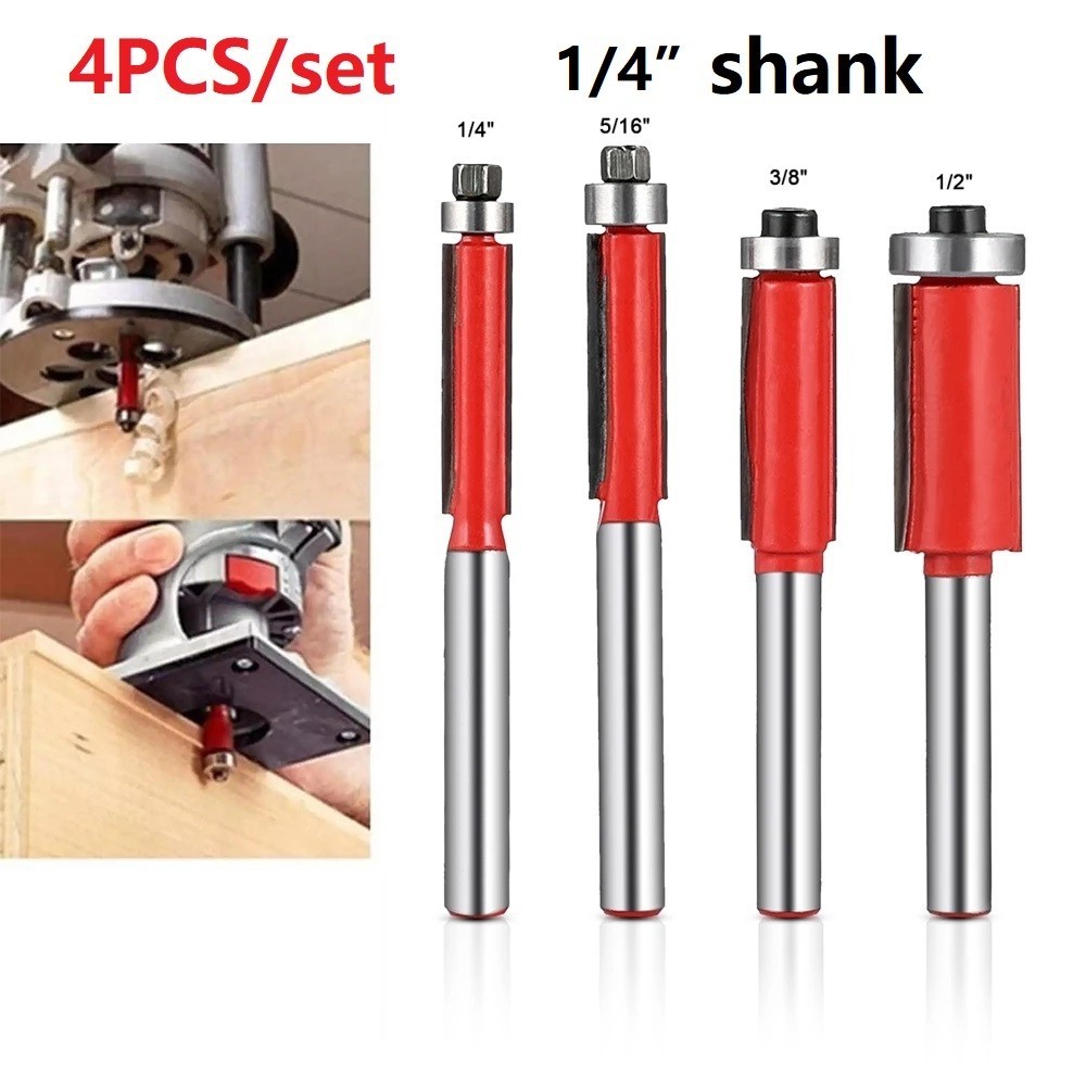 [MB] 4PC 1/4 นิ้ว Shank Flush Trim Router Bit สําหรับเครื่องตัดมิลลิ่ง ...