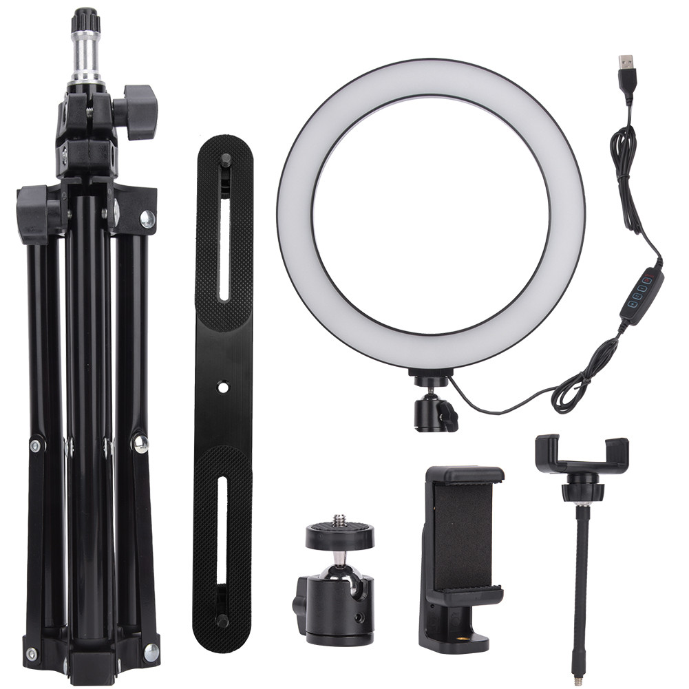 10in LED Ring Light หรี่แสงได้พอร์ต USB โคมไฟถ่ายภาพพร้อมคลิปโทรศัพท์ขา ...