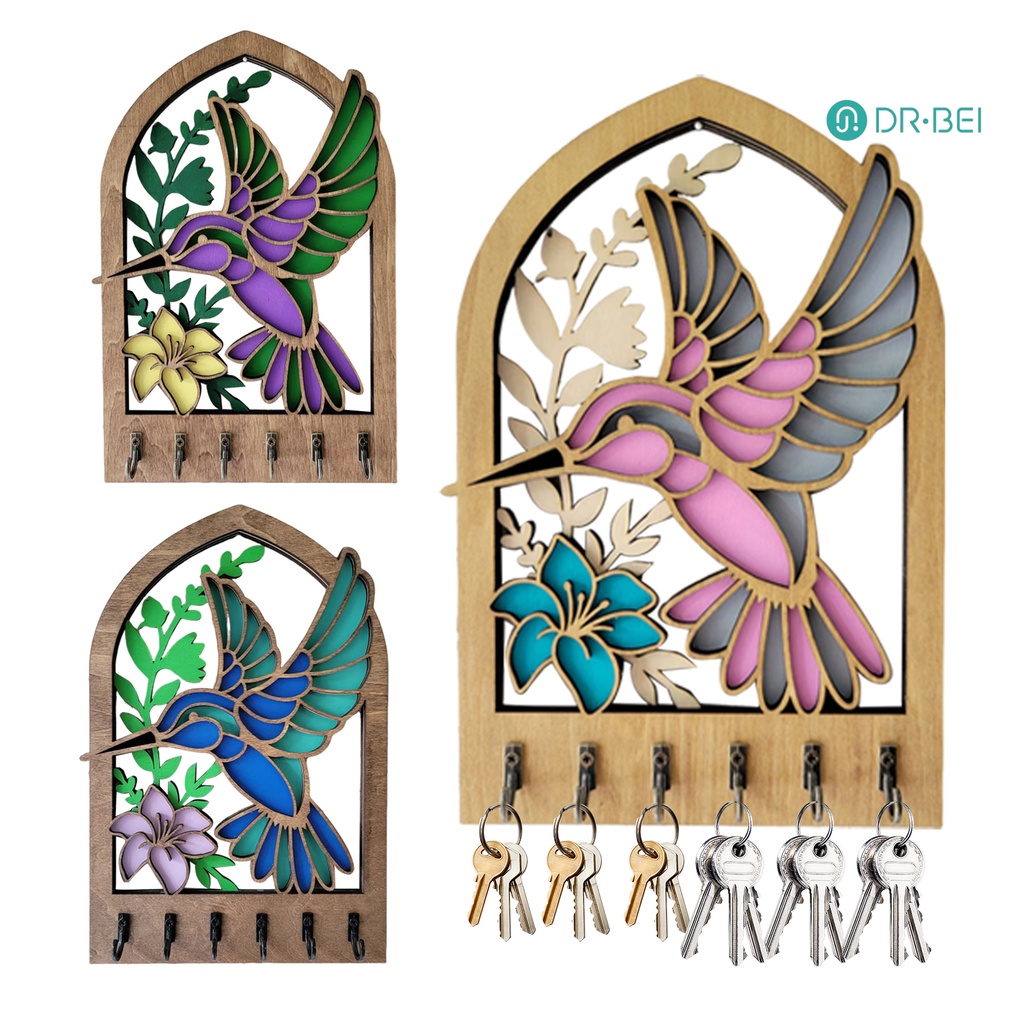 Dr.bei Hummingbird Key Holder 6 ตะขอโลหะ Smooth Edge Burr ฟรีไม้ Bird ...