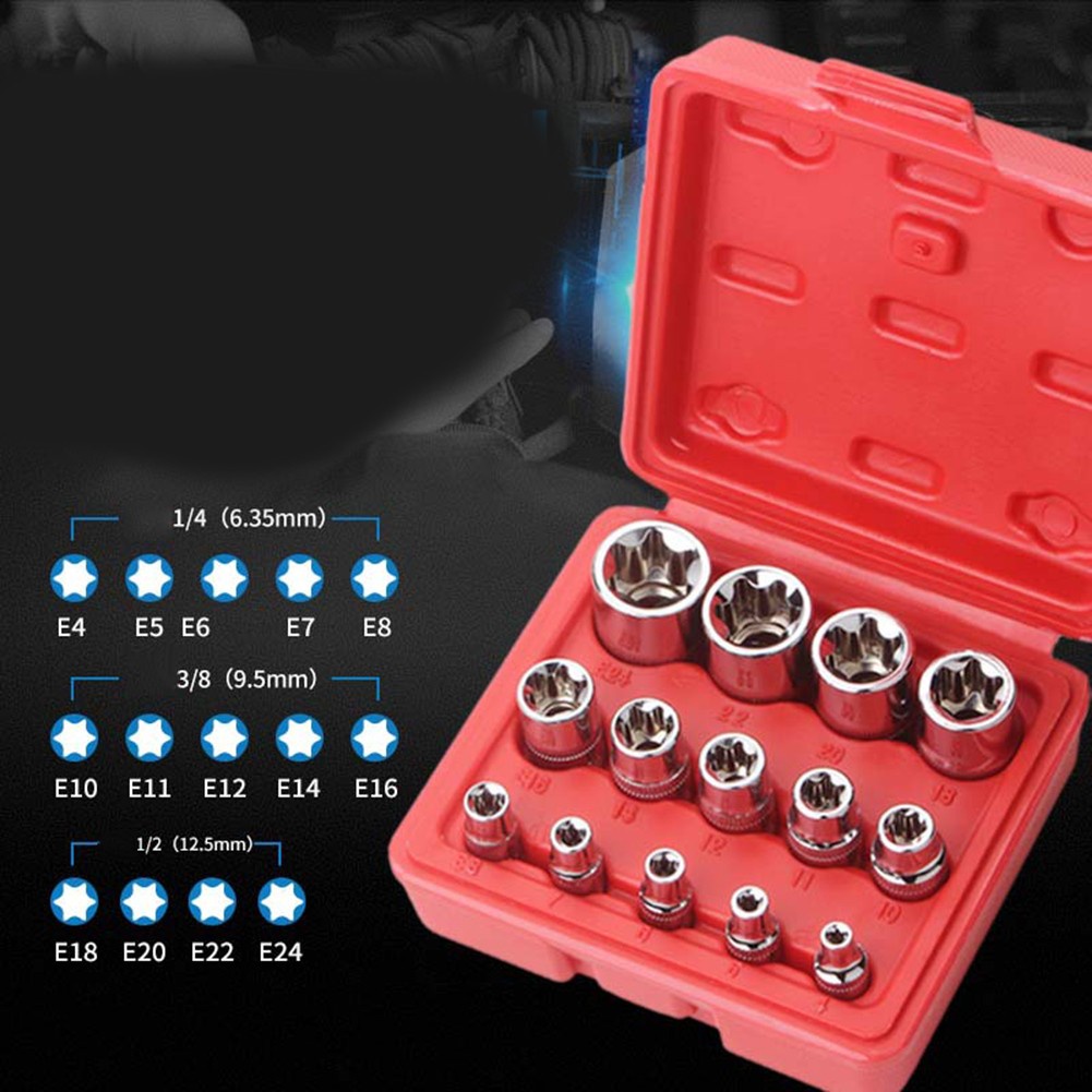 [สต็อก] E Female Bit Socket Set 1/2" 3/8" 1/4" Drive E4-E24 Storage ...