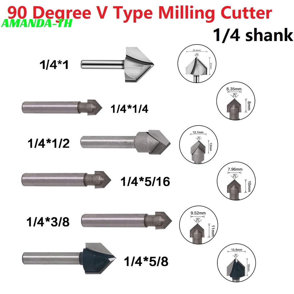 (AMANDA) 1pc 1/4 นิ้ว Shank 90 องศา V Groove Router Bit Set CNC แกะสลัก ...