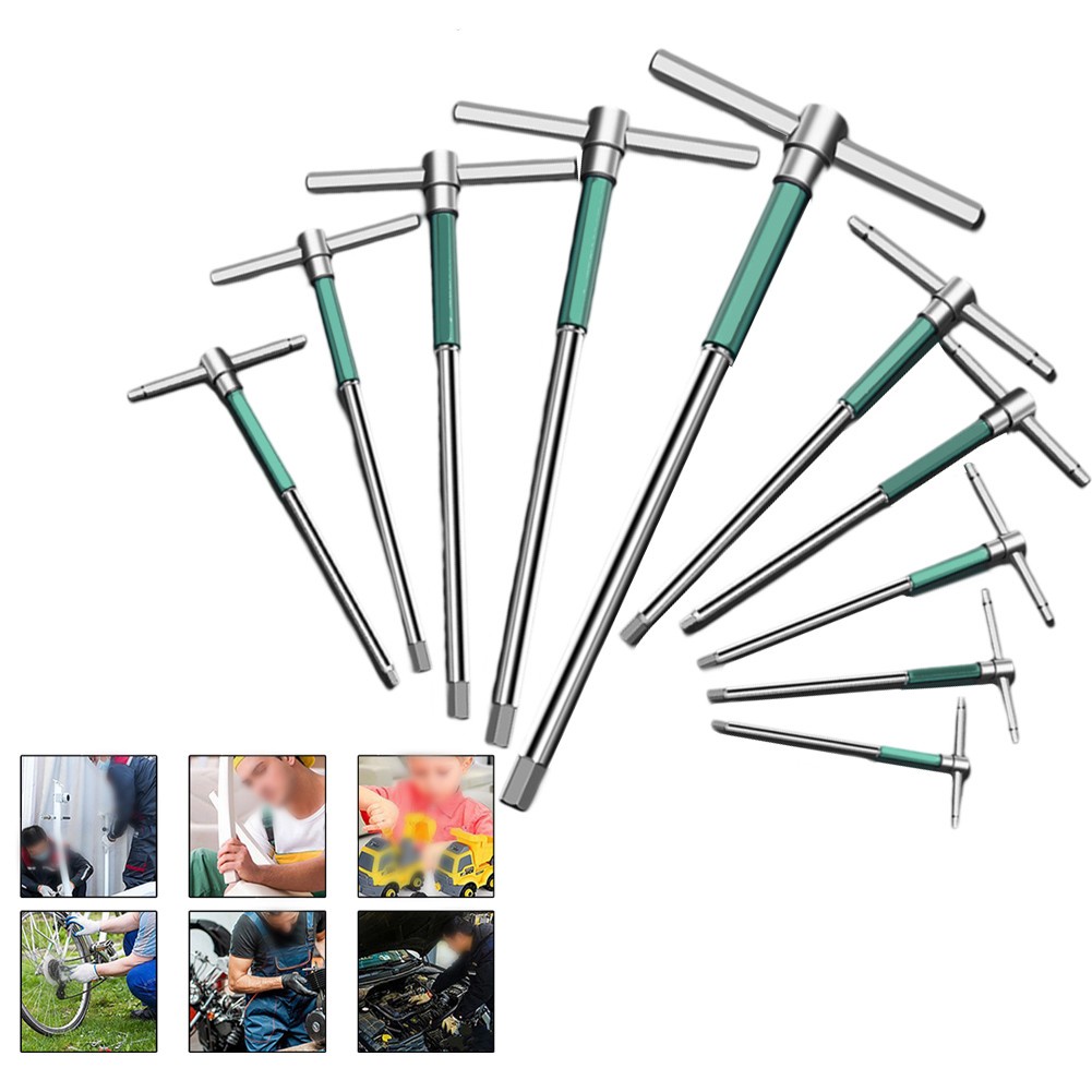 10 ชิ้น T-Shaped Spanner ชุดความเร็วสูงหมุนหกเหลี่ยมเลื่อน Rod ...