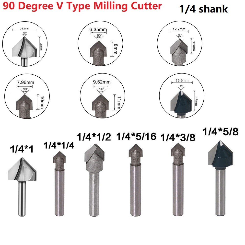[UM]1PC 1/4 นิ้ว Shank 90 องศา V Groove Router Bit ชุด CNC แกะสลักเจาะ ...