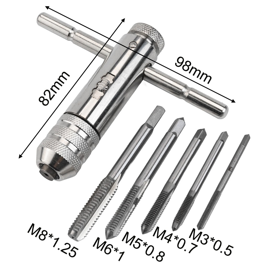 ปรับ T-Handle Ratchet Tap Holder ชุดประแจ 5 ชิ้นสําหรับ M3-M8 สกรูแตะ ...