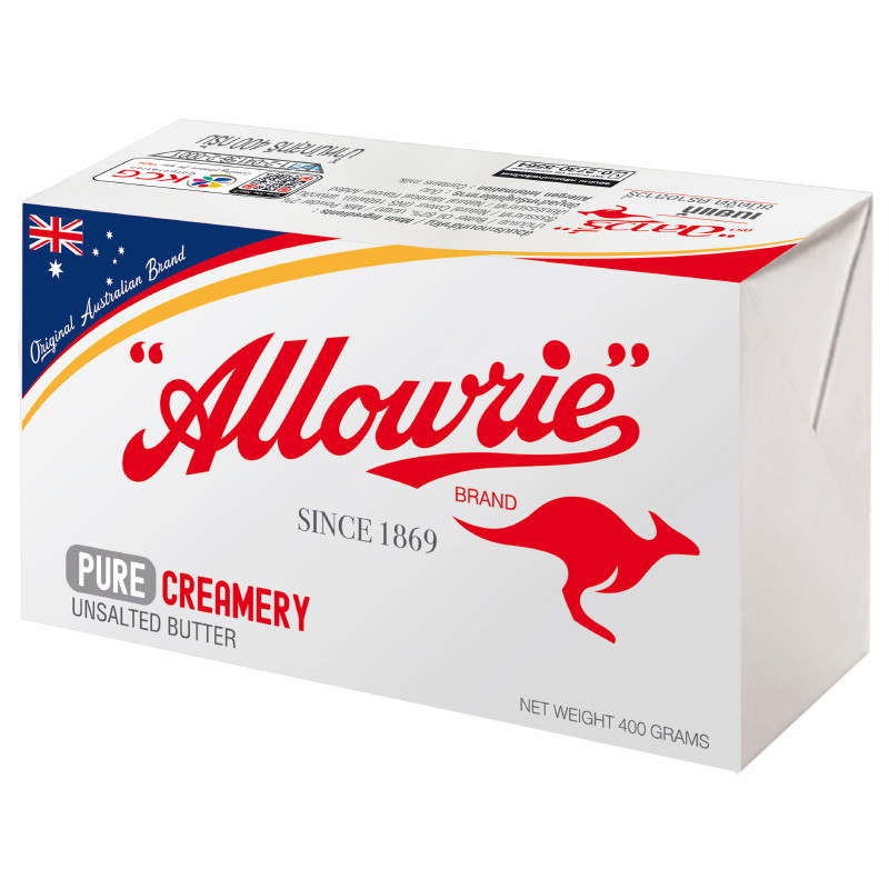 อลาวรี่เนยสดรสจืด 400กรัม Allowrie Unsalted Butter 400g. [หมายเลขบาร์ ...