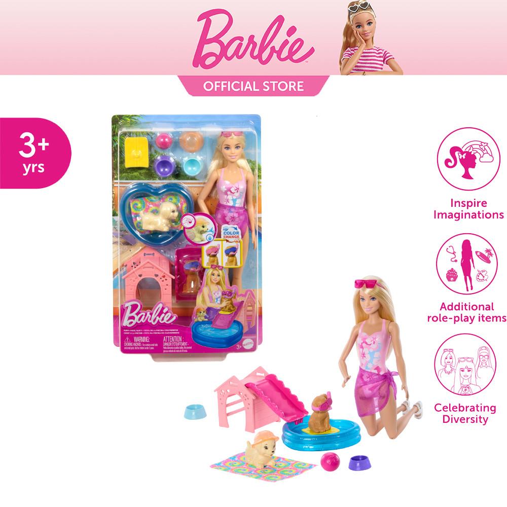 Barbie Puppy Pool Party Playset ตุ๊กตาบาร์บี้ เซตปาร์ตี้สระว่ายน้ำพร้อม ...