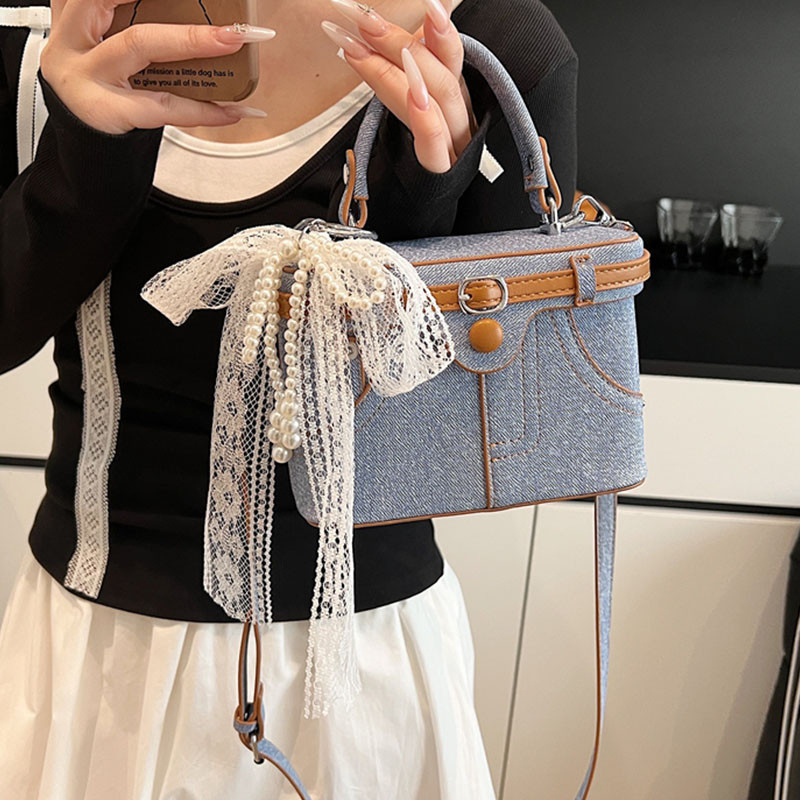 แบบพกพา Retro Casual Denim Box Bag 2025 สไตล์ใหม่เกาหลีรุ่นแฟชั่น All ...