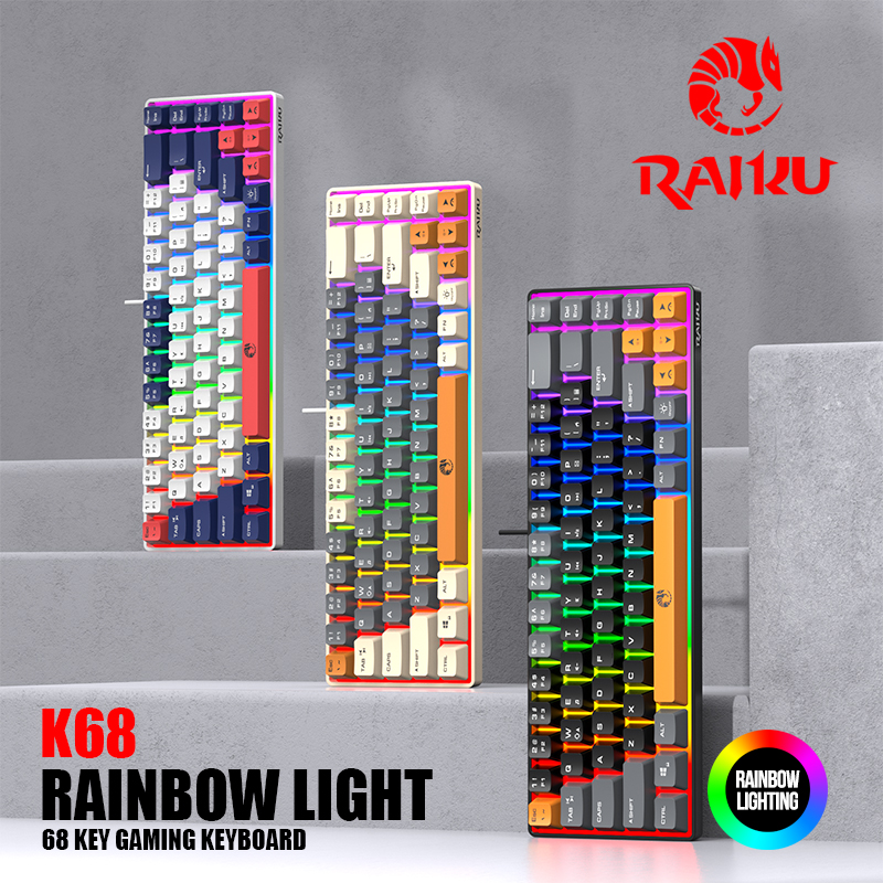 Raiku K68 คีย์บอร์ดเกมมิ่งแบบมีสาย 68 ปุ่ม 3 สี สำหรับงานออฟฟิศและเกมมิ่ง | Shopee Thailand