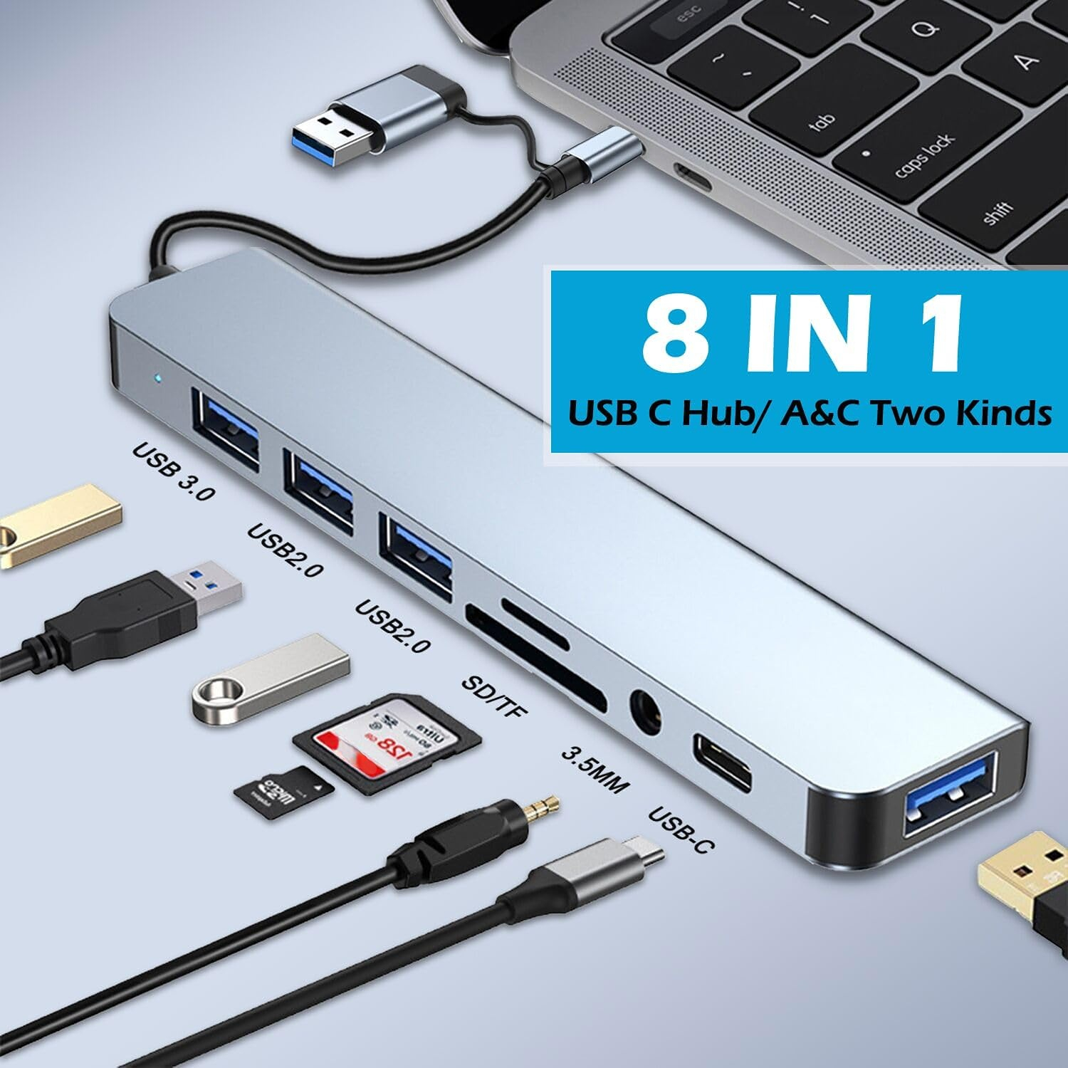ฮับ USB 8 ใน 1 สำหรับการ์ด SD อแดปเตอร์ Type C เป็นด็อคเสียง 3.5MM | Shopee Thailand