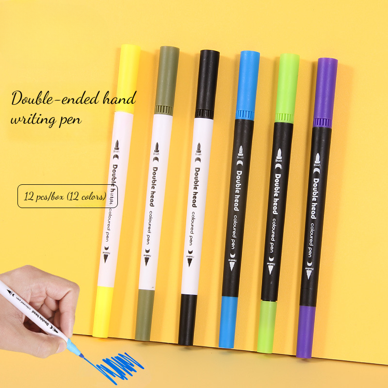 12/24/36/48 สี Dual Tip Water-Based Mark ชุดปากกาสีดําและสีขาวสําหรับ ...