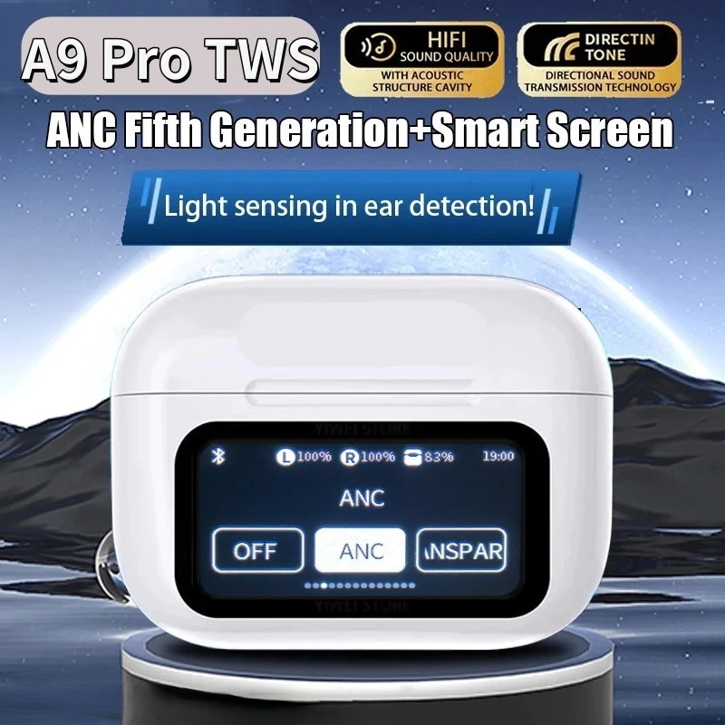 A9 Pro ANC ENC หูฟัง TWS หูฟังไร้สายบลูทูธหน้าจอสัมผัสจอแสดงผลตัดเสียง ...