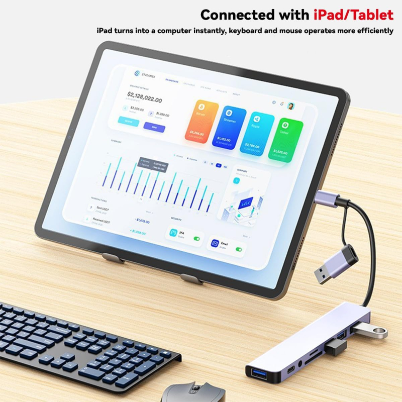 พอร์ต USB HUB 8 in 2 Type C Expander พร้อม TF SD Reader 3.5 มม.เอาต์พุต ...