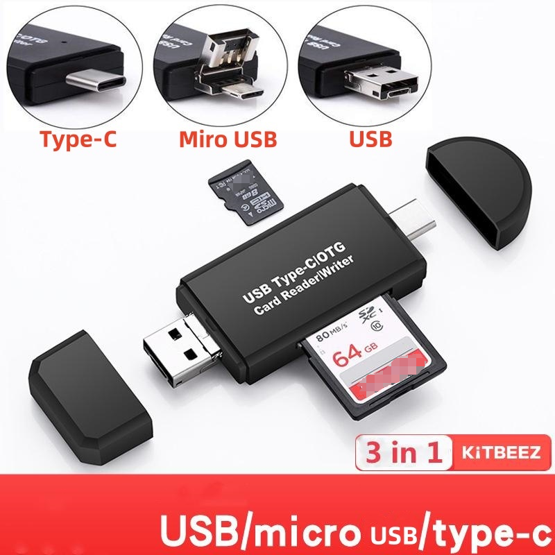 เครื่องอ่านการ์ด USB OTG 3 ใน 1 ความเร็วสูง USB2.0 Universal OTG TF SD ...