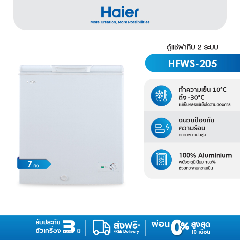 Haier ตู้แช่แข็งฝาทึบ 2 ระบบ ความจุ 7 คิว รุ่น HFWS-205 | Shopee Thailand