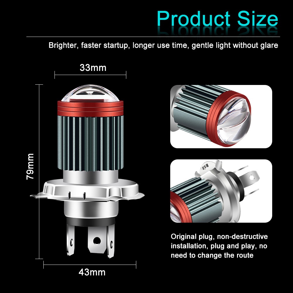 หลอดไฟหน้าโมโตไซค์ H4 BA20D 20W ไฟ LED สูง-ต่ำ 12V-80V 6000K ไฟสปอร์ต ...