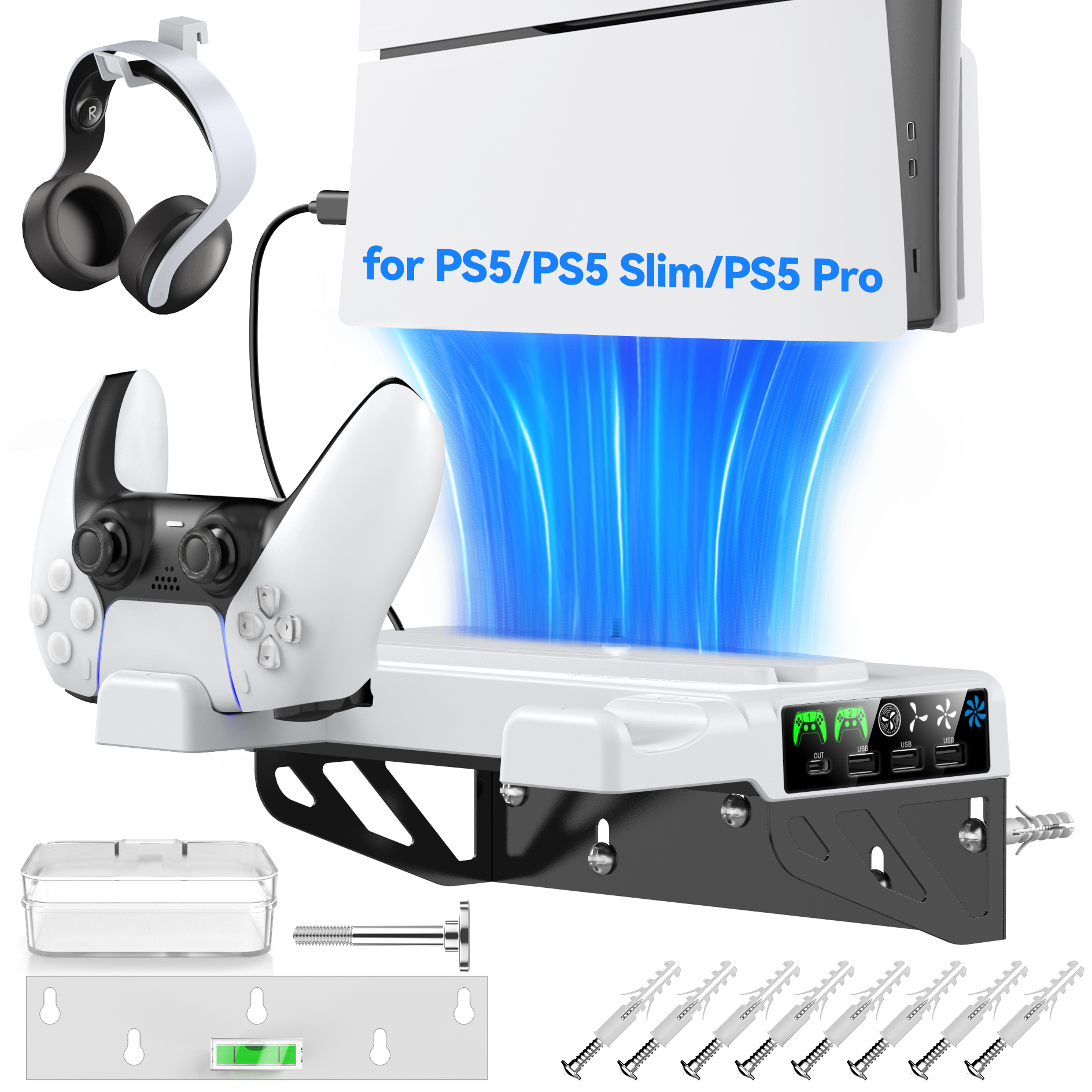 ชุดติดตั้งผนังสำหรับ PS5 PRO/PS5 Slim/PS5 คอนโซล - สถานีชาร์จคู่ที่เข้า ...