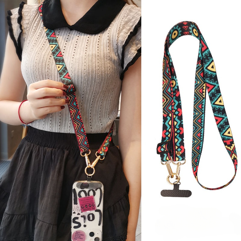 Totem Pattern Lanyard Crossbody Strap Phone Case Holder for All Smartphones Patch Clip/ Tether ...