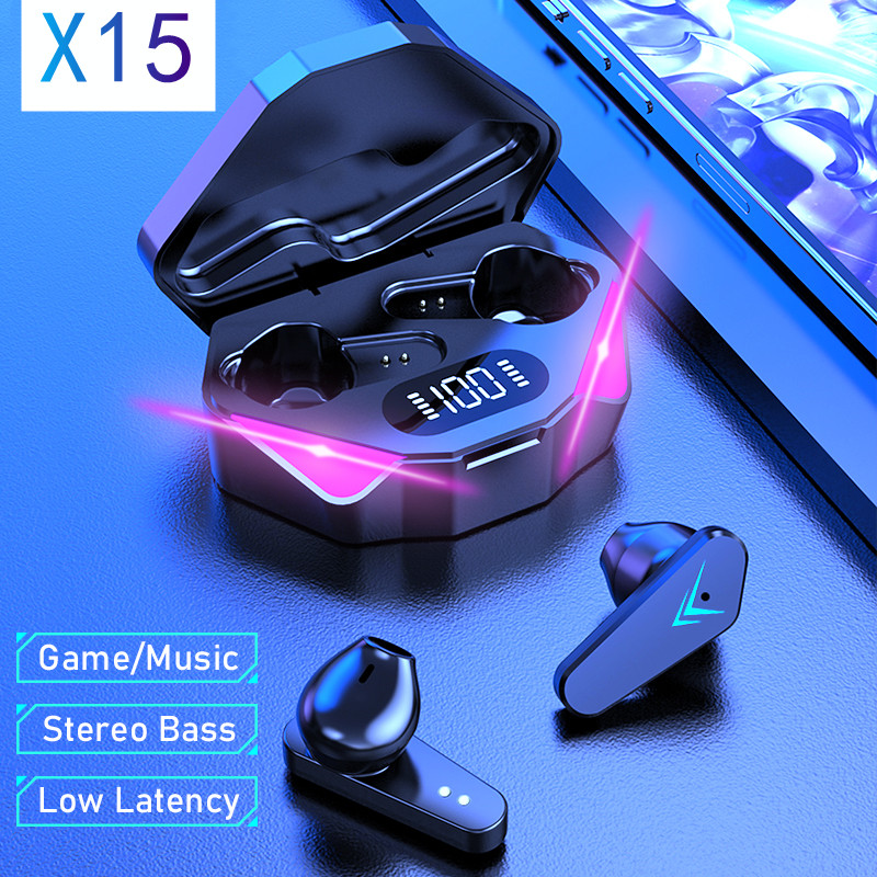 X15 TWS หูฟังสําหรับเล่นเกมไร้สาย 9d ชุดหูฟังสเตอริโอพร้อมไมโครโฟนหูฟัง ...