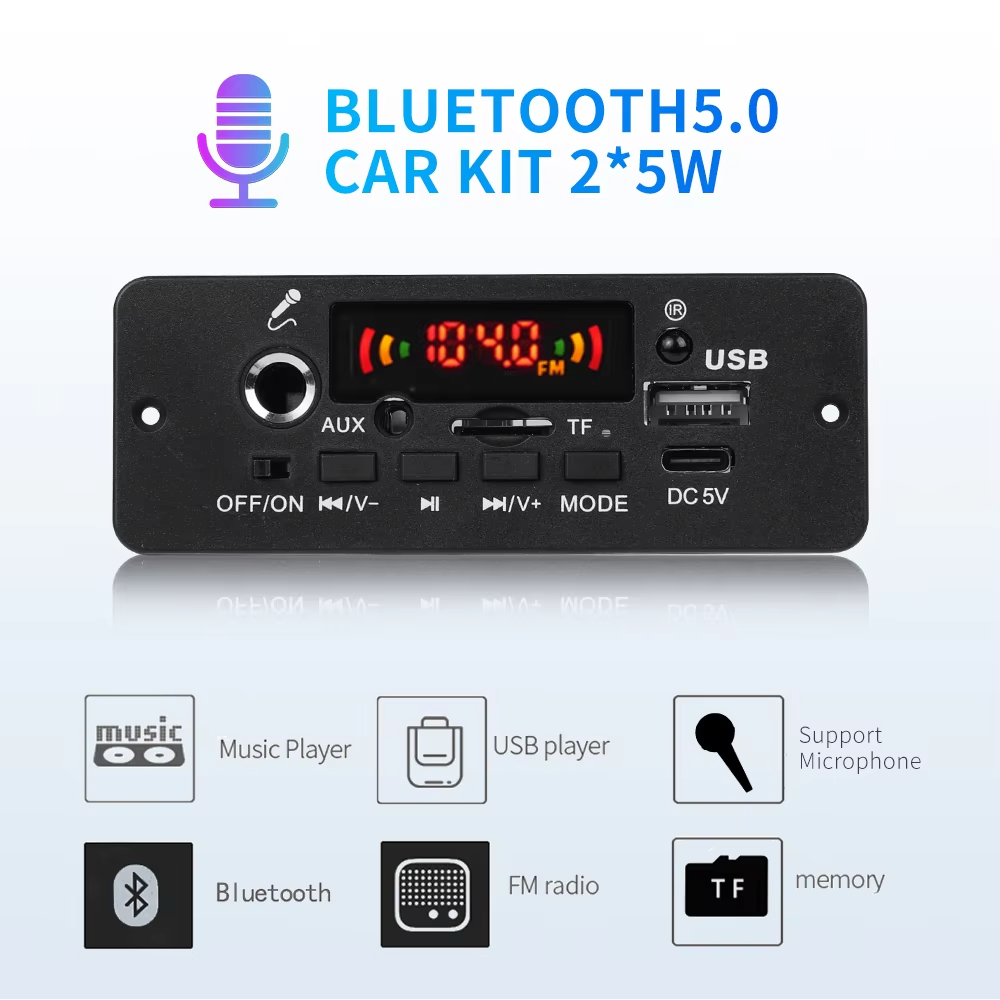 แผงลำโพง DIY บลูทูธ 5.0 กำลังขับ 10W 5V ใหม่ MP3 USB TF เครื่องเล่นเพลงไร้สาย วิทยุ FM ในรถ ...