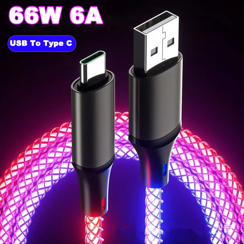 สายชาร์จเร็ว Type-C RGB 66W 66W Type C USB C สําหรับ iPhone Samsung ...
