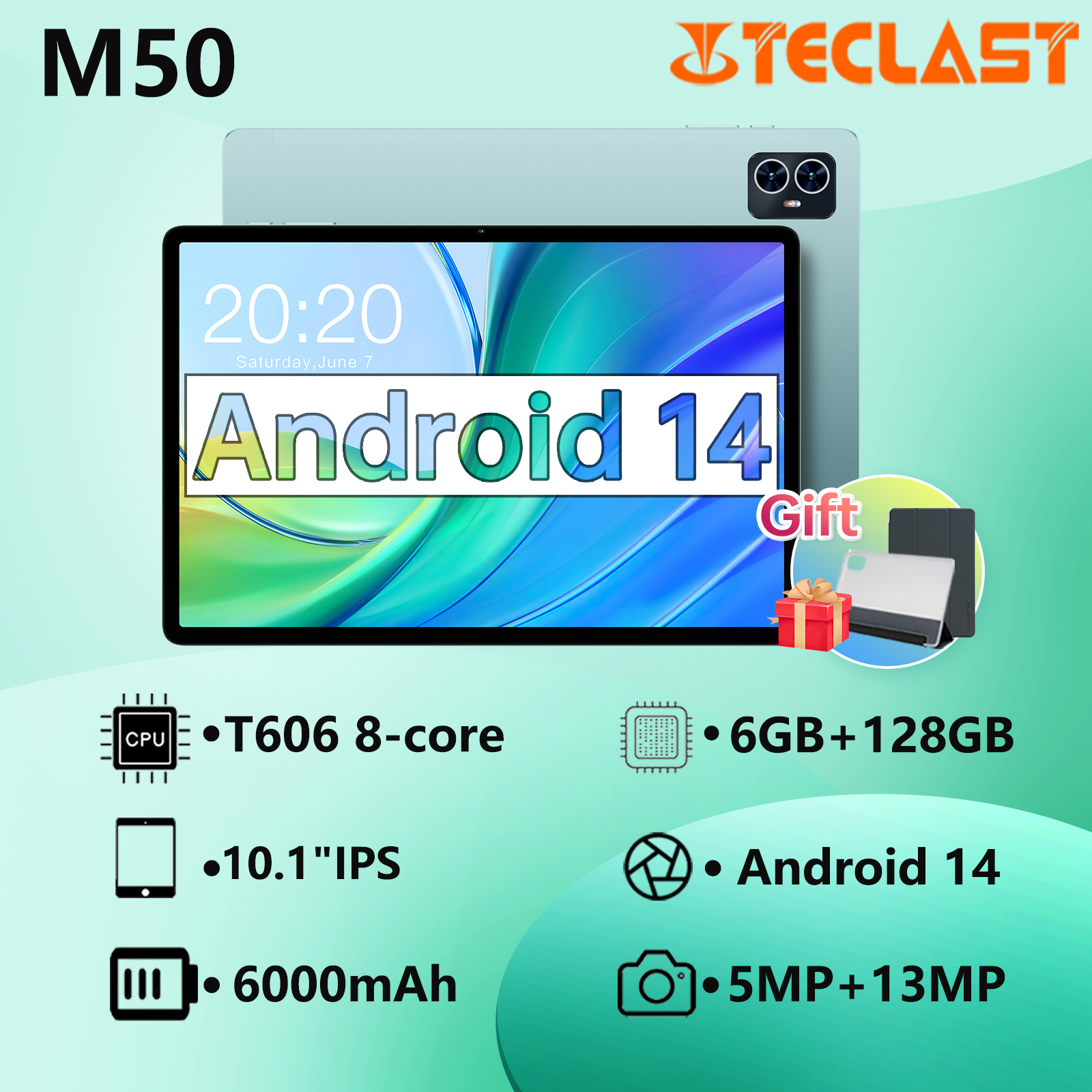Teclast M50 2024 แท็บเล็ต (unisoc T606 8-core 2.0GHz/6GB RAM/128GB ROM/10.1 นิ้ว 1280*800iPS ...