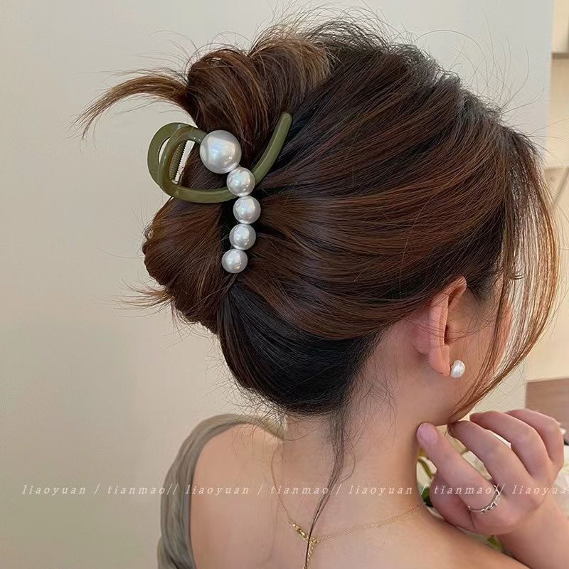 T Temperament All-Match Pearl Grab Clip กิ๊บติดผมไม่สมมาตรหญิง ...