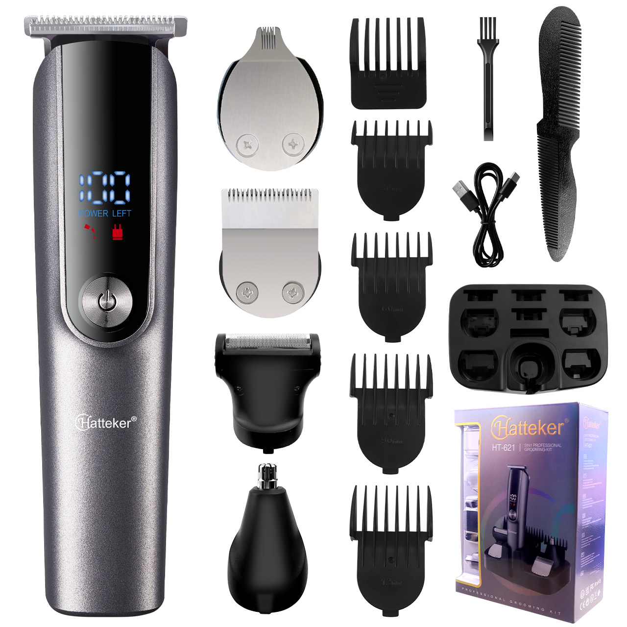 Hatteker Gromming Kit สําหรับชาย 5 in1 Beard Trimmer ปัตตาเลี่ยนตัดผม ...