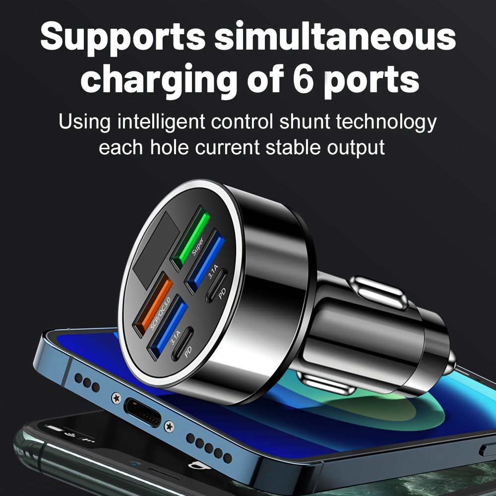 หลายพอร์ต 2PD 4USB Car Charger Fast Charging PD QC3.0 USB C ที่ชาร์จแบตในรถอะแดปเตอร์ Type C ใน ...