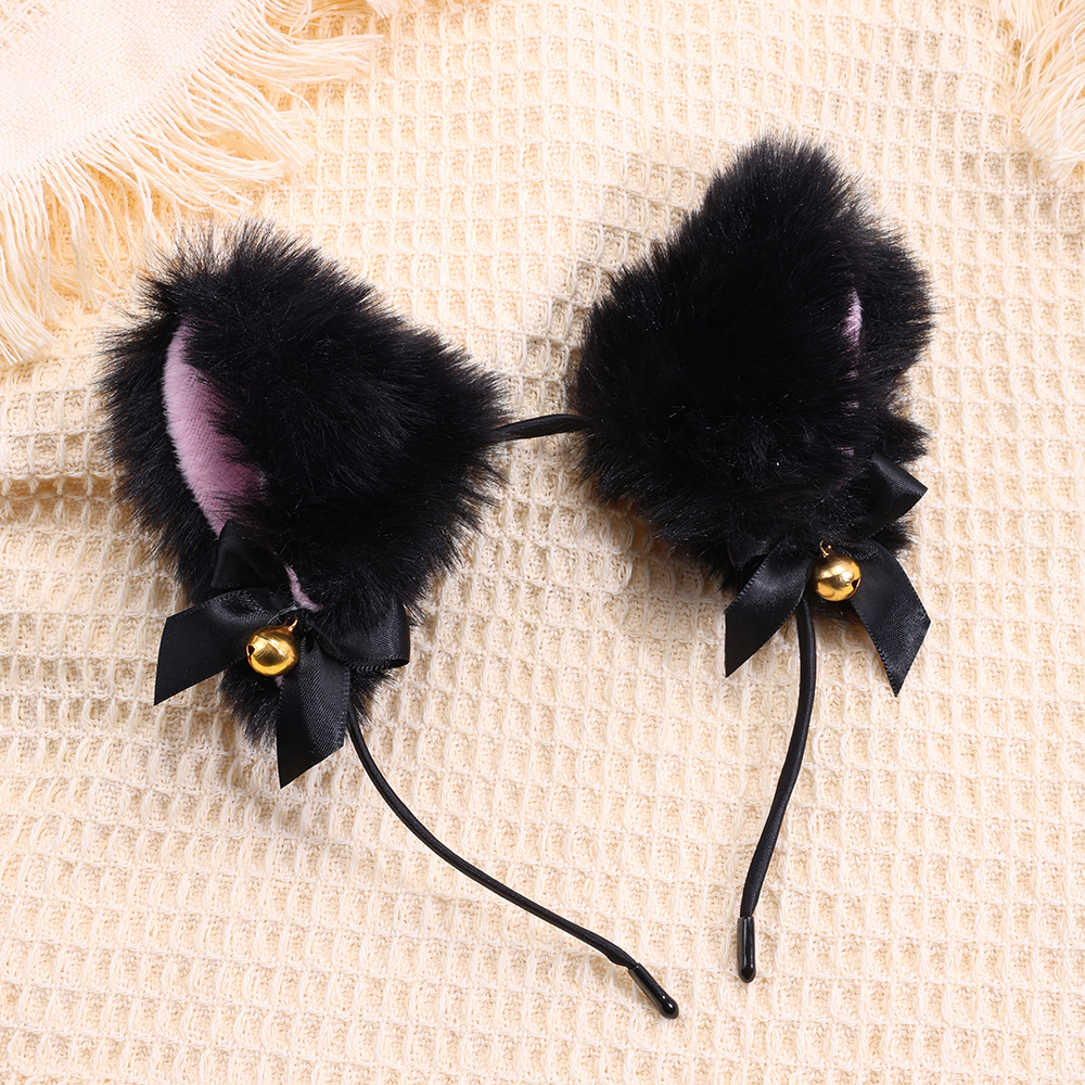 หูแมวคอสเพลย์แถบคาดศีรษะ Faux Plush น่ารัก Hairband Bell บทบาทเล่น ...