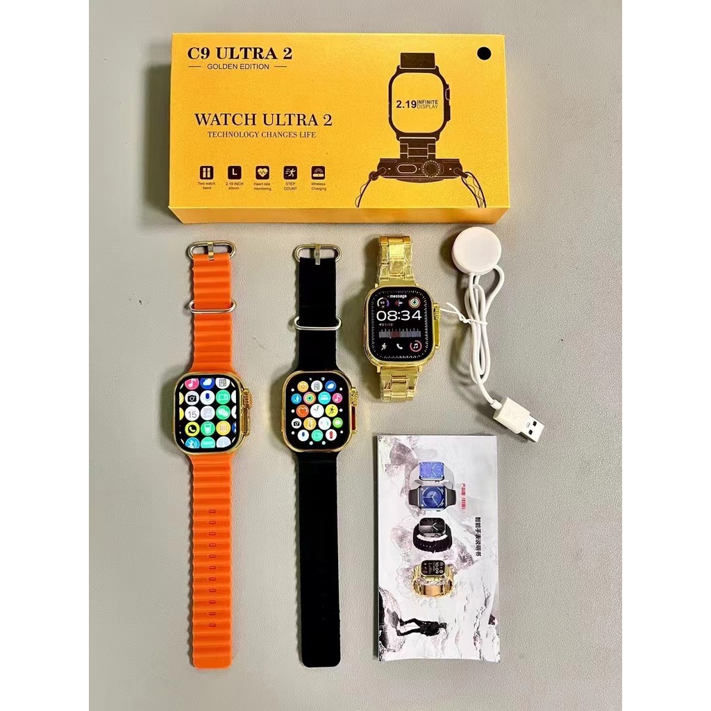 จัดส่งในพื้นที่C9 Ultra MAX Gold Smart Watch NFC Wireless Smartwatch Bluetooth Call Men Women ...