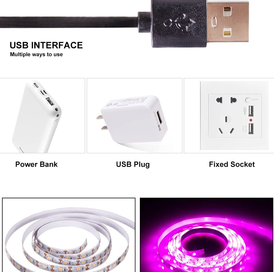 Dc 5V USB LED Grow Light Spectrumเต็ม1-5MไฟพืชเติบโตLED Strip Phytoโคม ...