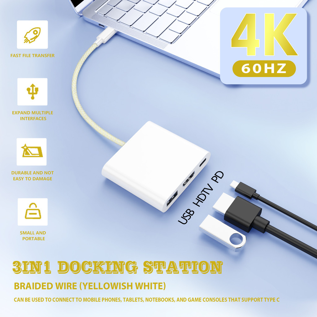 4k @ 60Hz HD USB C Hub 3in1 Docking Station, 4K HDMI, USB2.0, 100W PD ...